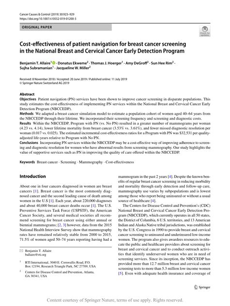 Cost Effectiveness Of Patient Navigation For Breast Cancer Screening In