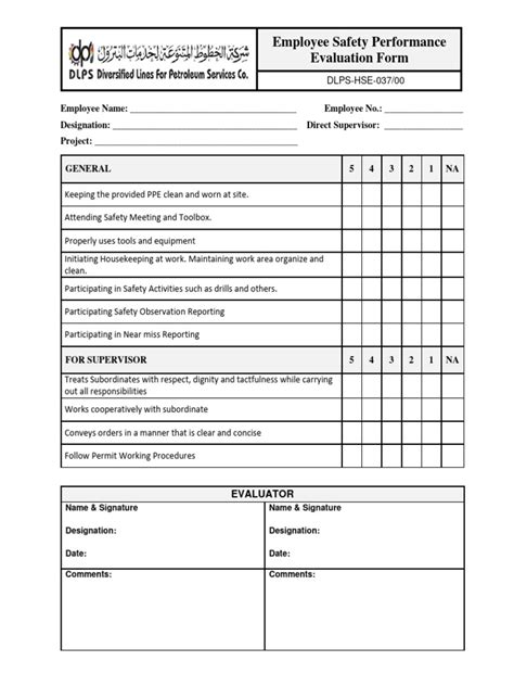 Employee Safety Performance Evaluation Form Pdf