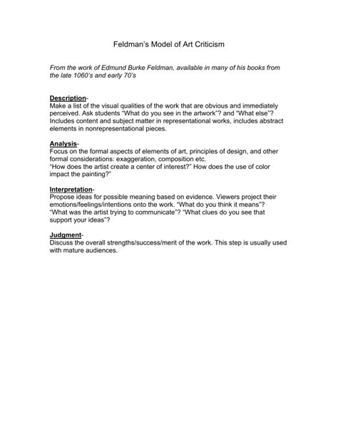 Feldmans Model Of Art Criticism Art Analysis Guide