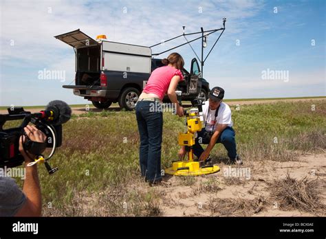 Tim Marshall And Lindsay Bennett Deploy Tornado Probes During Tornado Intercept Practice Near