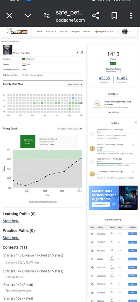Vansh Gambhir On Linkedin Codechef Competitiveprogramming