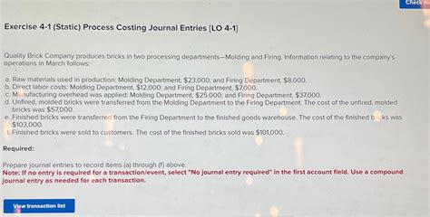 Solved Exercise 4 1 Static ﻿process Costing Journal