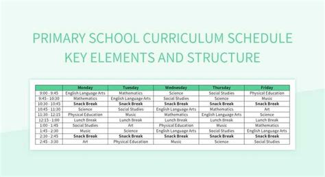 Primary School Curriculum Schedule Key Elements And Structure Excel Template Free Download