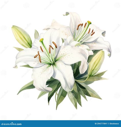 White Lily Watercolor Illustration Realistic Animal Portraits On White