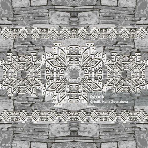 돌 질감 그리스어 국경 완벽 한 패턴입니다 추상적인 벡터 단색 배경입니다 기하학적 부족 돌 배경을 반복 합니다 그리스 키 메 더 꽃 장식입니다 민족 스타일 꽃 모양 마름모