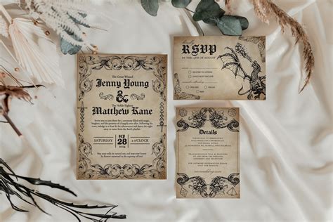 Medieval Wedding Invitation Template Set Rsvp Details Dnd Wedding