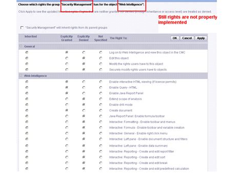 how to restrict user for using webintelligence features cmc