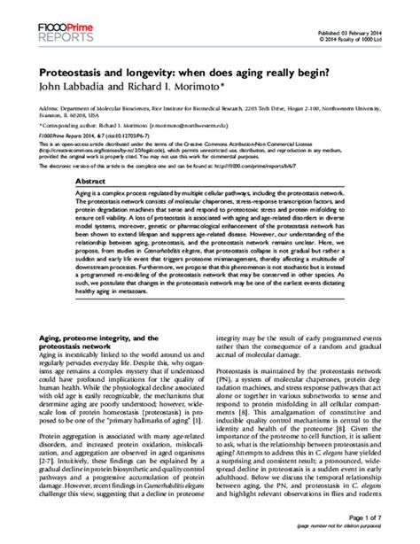 Pdf Proteostasis And Longevity When Does Aging Really Begin