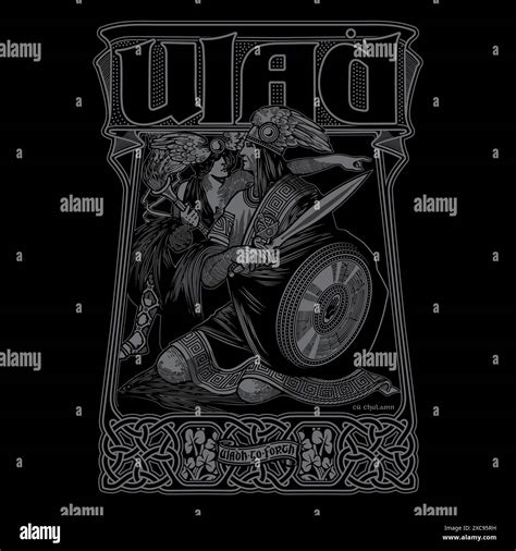 Ancient Celtic Scandinavian Warrior With Sword Shield And Valkyrie Ancient Celtic Pattern And