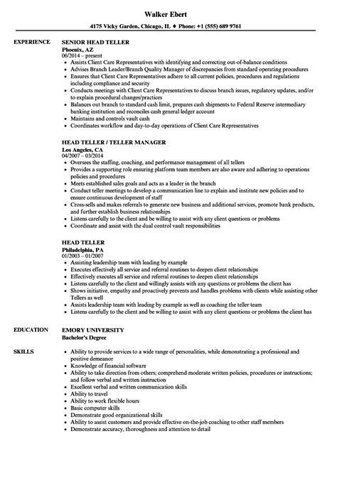 Head Teller Resume Samples Velvet Jobs