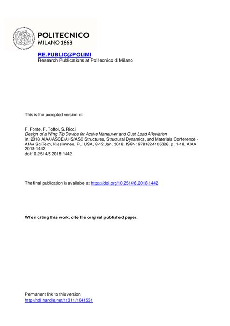 Pdf Design Of A Wing Tip Device For Active Maneuver And Gust Load Alleviation