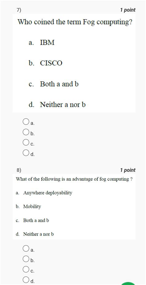 7 Who Coined The Term Fog Computing A Ibm B Cisco C Both A And B D