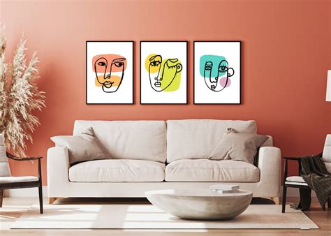 Abstract Faces Wall Art Set Of 3 Art Prints Digital Gallery Wall