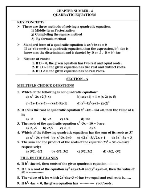 Quadrtic Equation Pdf