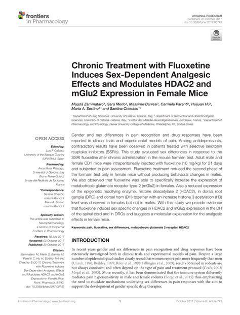 Pdf Chronic Treatment With Fluoxetine Induces Sex Dependent Analgesic