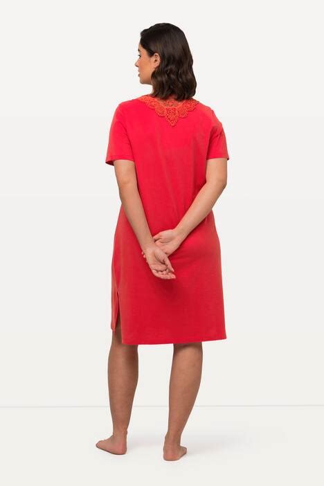 Chemise De Nuit Avec Dentelle Décolleté Rond Et Manches Courtes Chemises De Nuit Vêtements