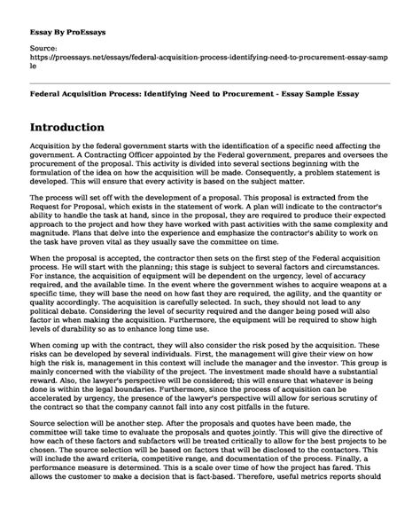 📚 Federal Acquisition Process Identifying Need To Procurement Essay Sample Free Essay Term