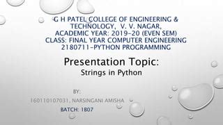 Strings In Python PPTX Programming Languages Computing