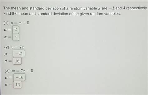 solved the mean and standard deviation of a random variable