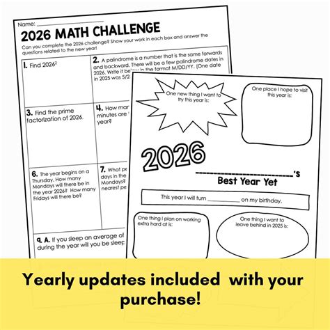New Year 2026 Math Worksheets Homeschool Practice Etsy