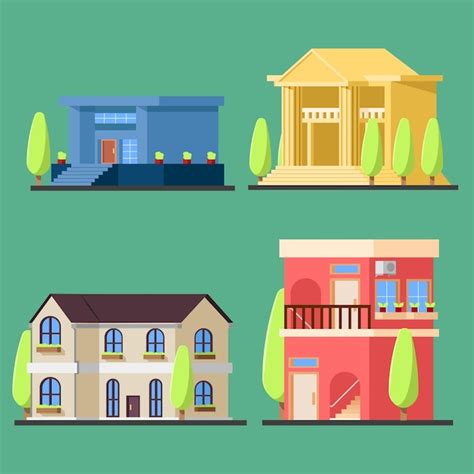 Colección De Edificios Planos Vectoriales Con Varios Edificios Con