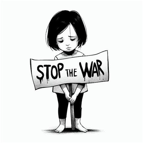 Premium Vector Illustration Of A Sad Girl Holding A Stop The War Banner