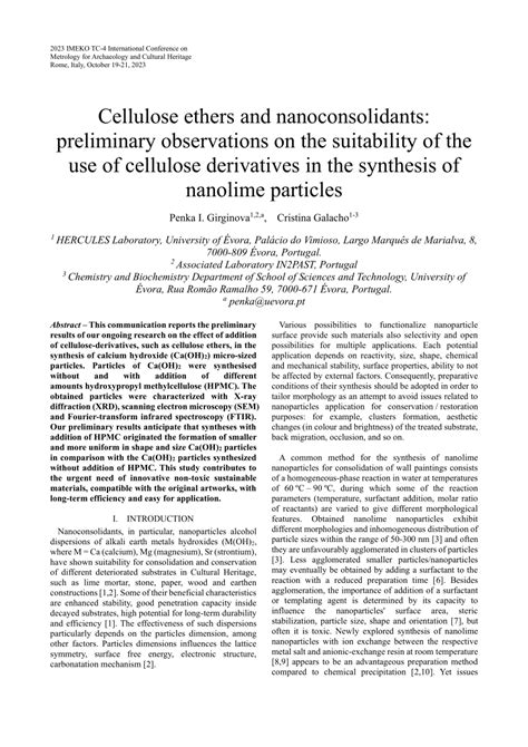 Pdf Cellulose Ethers And Nanoconsolidants Preliminary Observations