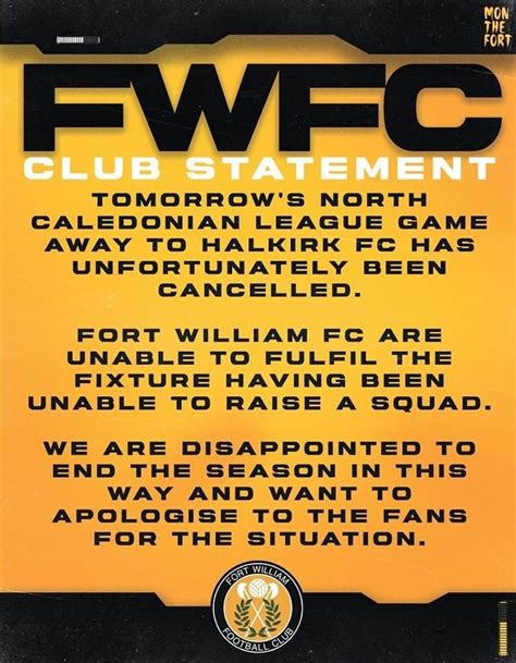 Fort William Fcs Last North Caledonian League Match Of The Season