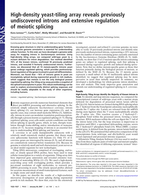Pdf High Density Yeast Tiling Array Reveals Previously Undiscovered Introns And Extensive
