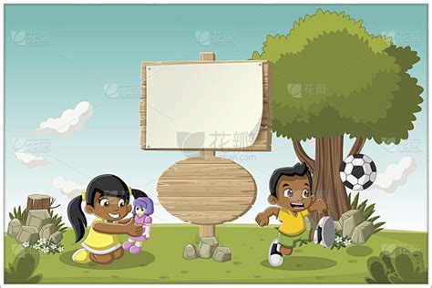 卡通玩耍的孩子。