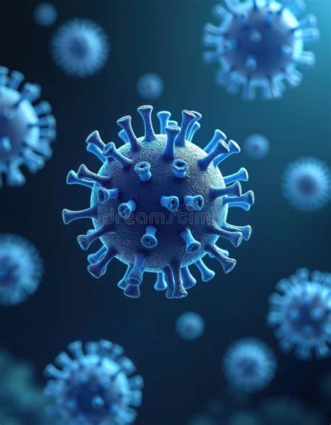 Microscopic Close Up View Of Floating Virus Cells Virus Particles Show