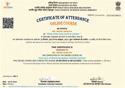 completed gnss course by isro and iirs mohit kholiya posted on the
