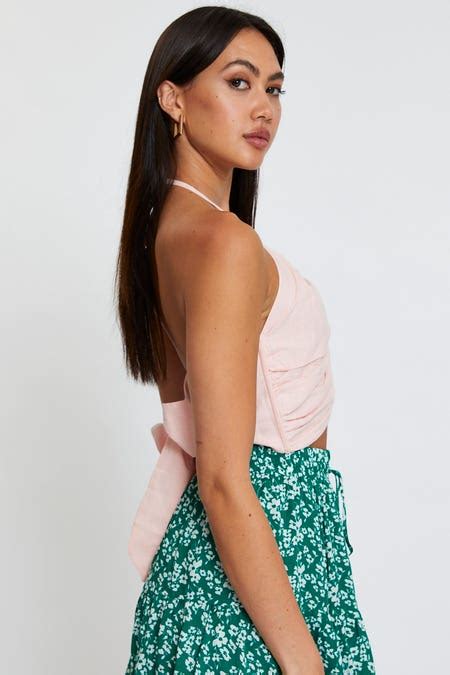 Womens Pink Halter Top Crop Ally Fashion