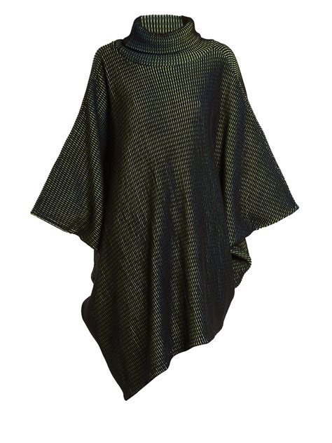 Issey Miyake Auroral Roll Neck Ripple Knit Poncho In Yellow Navy