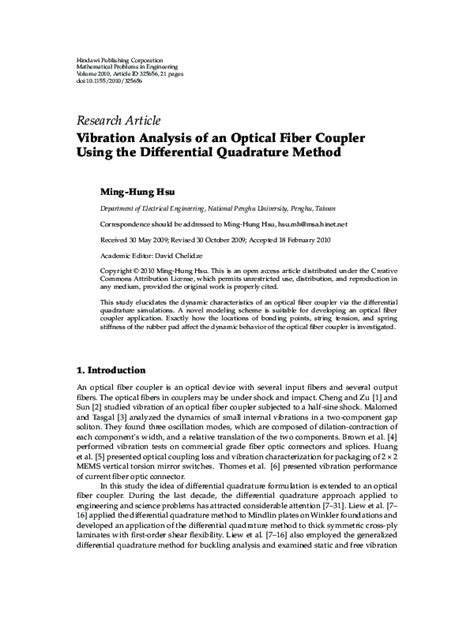 Pdf Vibration Analysis Of An Optical Fiber Coupler Using The