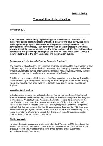 The Evolution Of Classification Teaching Resources