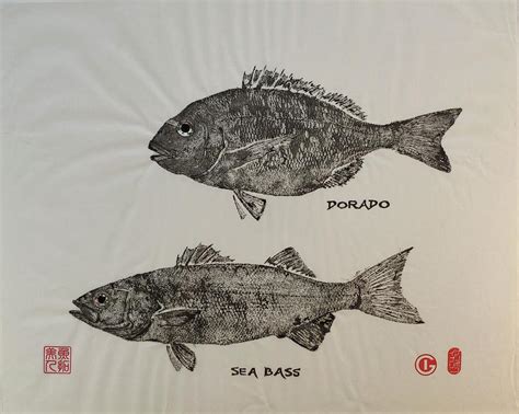 Dorado And Sea Bass Fish Print Original Gyotaku Painting By Igor