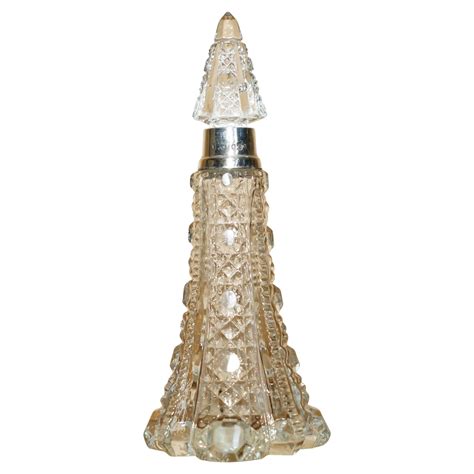 Large 23cm 1906 Antique Perfume Bottle Flask Cut Glass Crystal Sterling