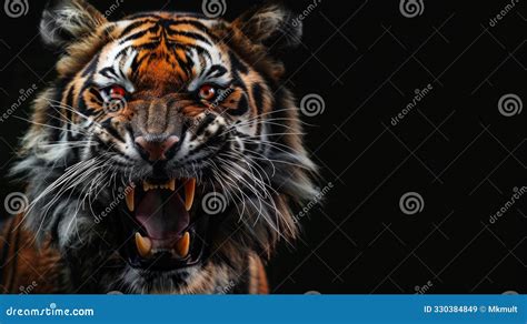 Majestic Tiger Roaring Fiercely Against A Dark Background During A