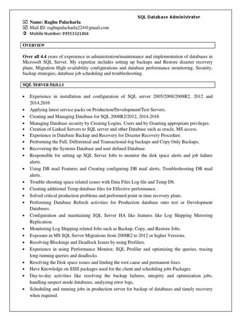 Shravankantareddy Sqldba 6years Pdf Backup Databases