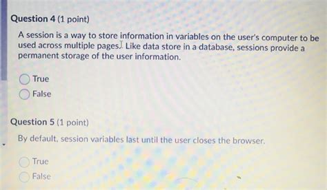Solved Question 6 1 Point All Session Variable Values Are