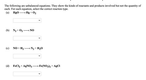 Answered The Following Are Unbalanced Equations … Bartleby