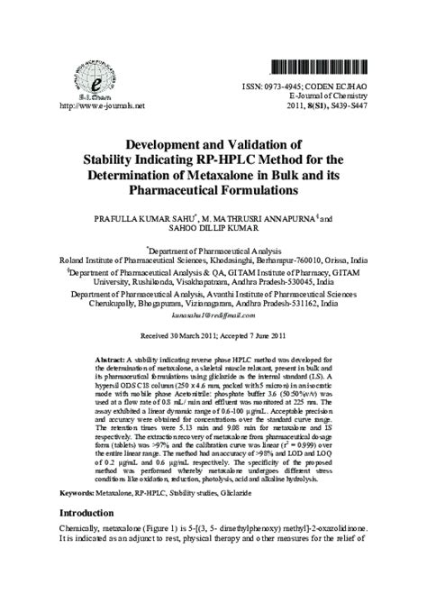 Pdf Development And Validation Of Stability Indicating Rp Hplc Method