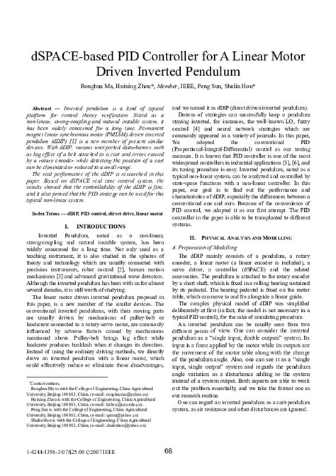 Pdf Dspace Based Pid Controller For A Linear Motor Driven Inverted Pendulum