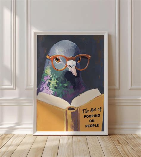 Hilarious Pigeon Pooping Art Print Bathroom Humor Decor Funny Animal