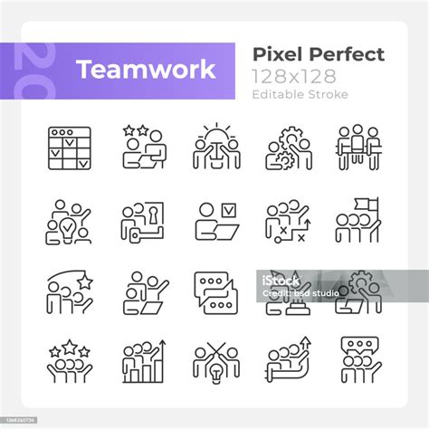 Teamwork Pixel Perfect Linear Icons Set Stock Illustration Download Image Now Art