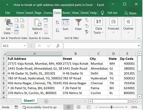 Excel 如何把地址分解或分割成独立的部分 极客教程
