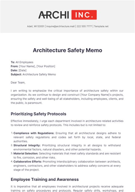 Free Architecture Safety Memo Template To Edit Online