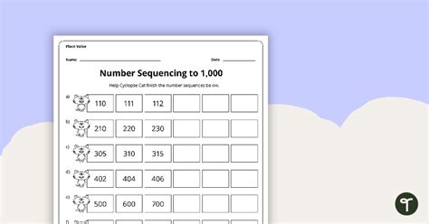 number sequencing to 1 000 worksheet teach starter worksheets library