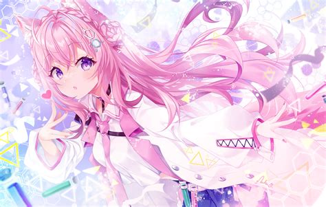 Pink Hair Cat Girl Anime Anime Girls Cat Ears Heart Purple Eyes
